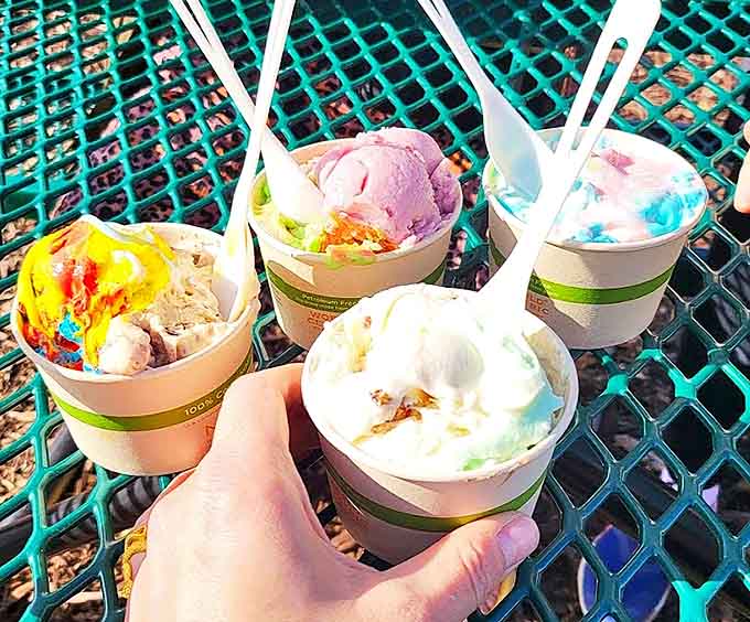 A quartet of dairy-free delights showcasing vibrant colors that hint at the flavor explosion waiting with each spoonful. Taste the rainbow, indeed!