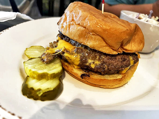 Behold the legendary Juicy Lucy in all its glory&mdash;a perfect patty concealing a molten cheese core that's worth the potential chin burn.