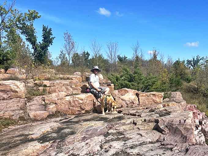 A moment of peaceful contemplation on nature's front porch, where the rocks have been patiently waiting for visitors for a billion years.
