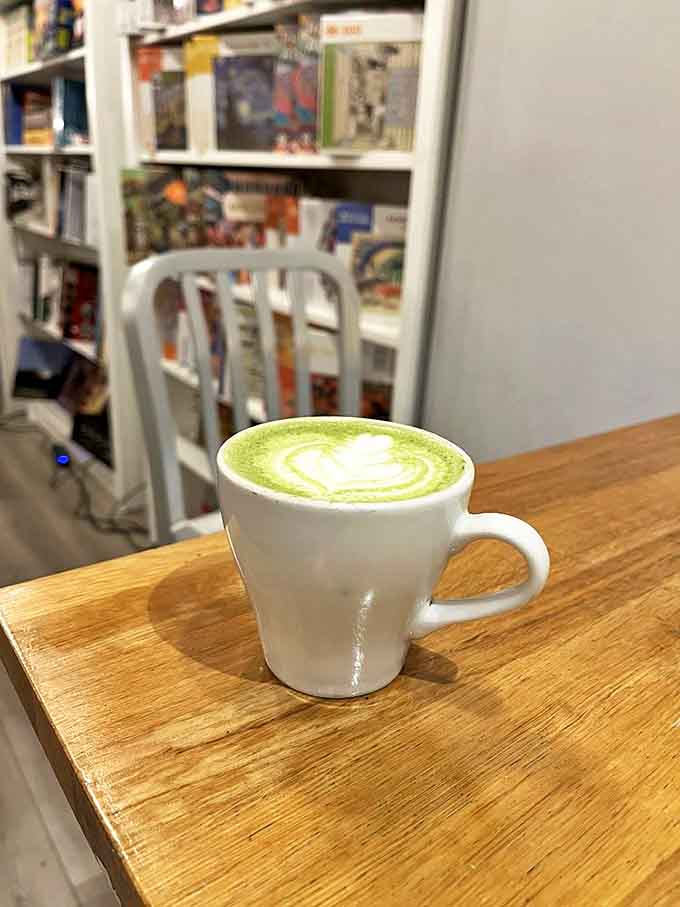 This isn't just any matcha latte &ndash; it's a creamy green masterpiece that pairs perfectly with poetry or perhaps a particularly juicy mystery novel.