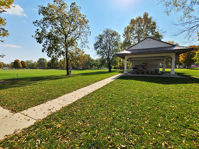 Paxton Park's pavilion offers a perfect gathering spot where community happens naturally, one picnic and softball game at a time.