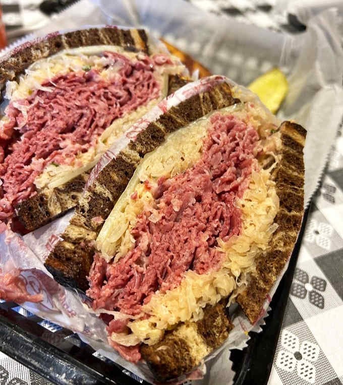 Reuben sandwich: The king of sandwiches, with paper-thin corned beef stacked impossibly high between perfectly grilled rye bread.