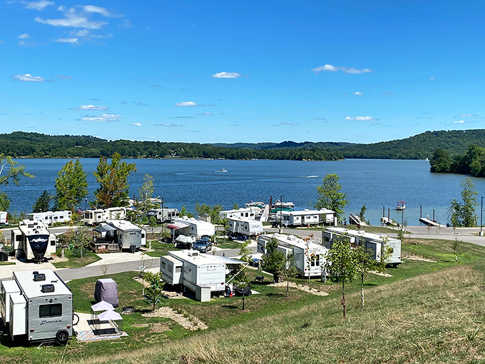 RV heaven with a view: where camping meets comfort and every site comes with a million-dollar lakeside panorama.