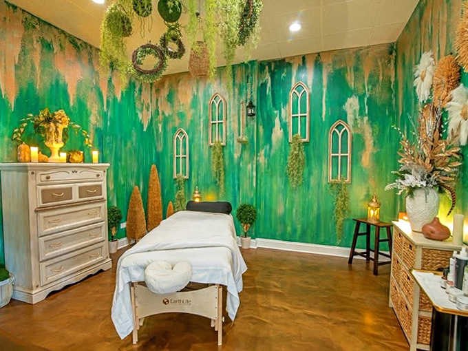A verdant oasis where stress goes to surrender. This enchanted forest-themed treatment room proves that sometimes the best escape is just a massage away.