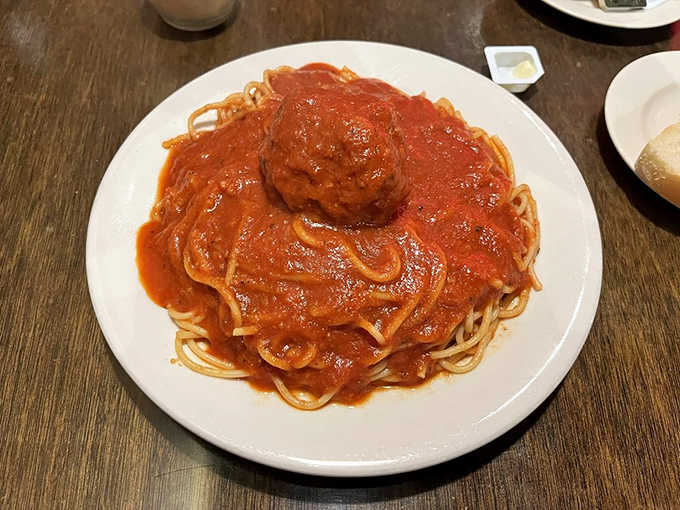 Spaghetti and meatball &ndash; singular, because when it's this good, one magnificent sphere of seasoned meat is all you need for pasta perfection.