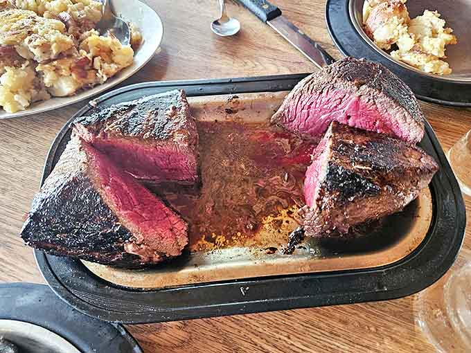 Behold the star of the show &ndash; a perfectly seared steak with that gorgeous pink center that makes meat lovers weak in the knees.