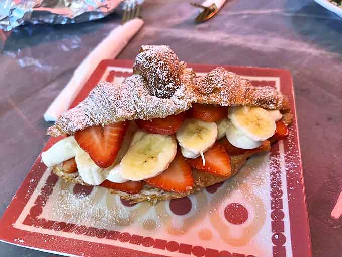This strawberry croissant isn't just breakfast&mdash;it's edible art, with fresh berries and bananas nestled in buttery, flaky layers of joy.
