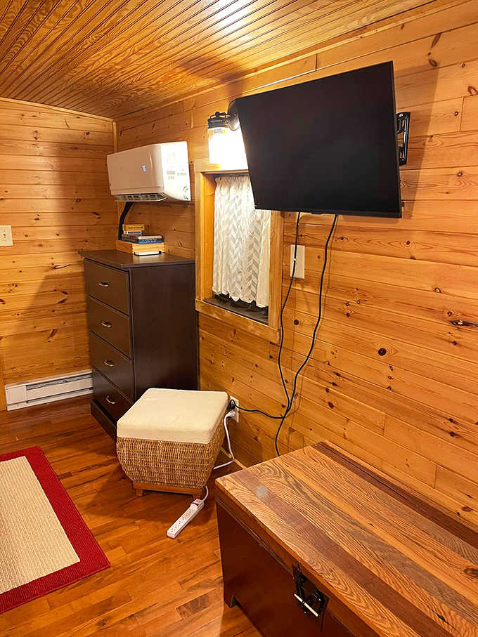 Not your conductor's entertainment system! Modern amenities blend seamlessly with rustic charm, proving history and Netflix can peacefully coexist.