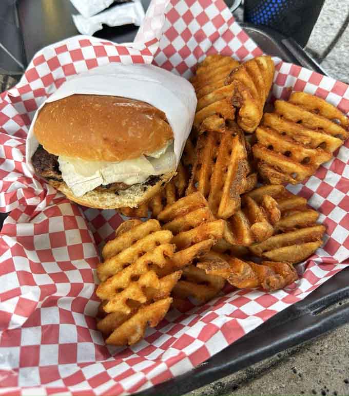 This turkey burger proves that even the lighter options here don't skimp on flavor, served with those addictive waffle fries.
