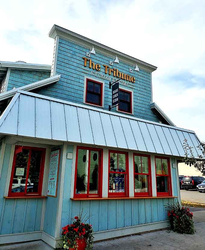 The Tribune's cheerful blue exterior and red trim promise sweet relief from summer heat &ndash; ice cream with a side of small-town charm.
