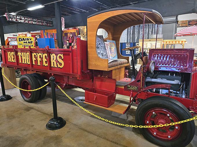 The "Reithoffer" truck isn't just transportation &ndash; it's a rolling time capsule from when carnivals arrived in town like magic, promising wonders beyond imagination.