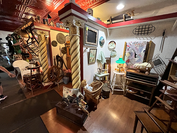 Vintage Corner: This cozy nook could be a movie set for "Eccentric Collector: The Early Years" &ndash; complete with antique barber chair and nostalgic treasures.