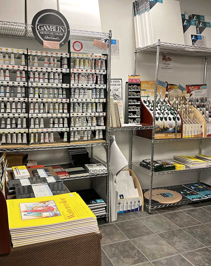 Artists find their happy place in this corner, where Gamblin oils and quality brushes promise creative possibilities &ndash; proof this isn't just a bookstore but a cultural hub.