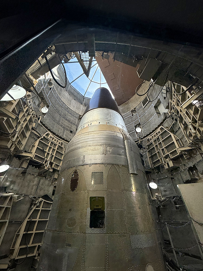 Looking up at the business end of history: The Titan II missile in its silo, a sleeping giant of the Cold War.