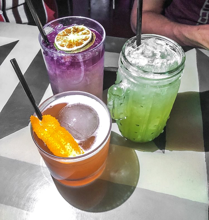 These aren't your average bar drinks &ndash; vibrant cocktails arrive garnished with citrus wheels and fresh herbs, as colorful as the pinball machines themselves.