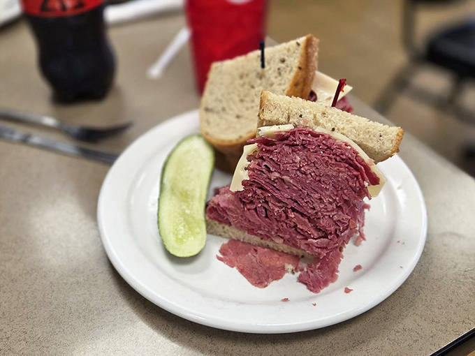 Not just a sandwich, but a skyscraper of tender corned beef on rye &ndash; each bite a testament to Cleveland's deli prowess.
