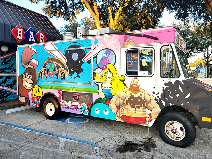 This isn't just any food truck &ndash; it's a rolling canvas of gaming nostalgia parked outside to fuel your next high-score attempt.