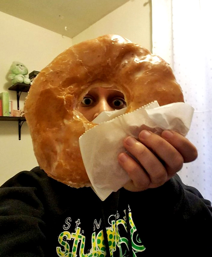 When they say "big as your head," they're not kidding! This donut requires both hands and a serious commitment.
