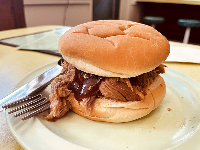 This isn't just pulled pork &ndash; it's a tender surrender of meat that's given itself completely to the art of slow smoking.