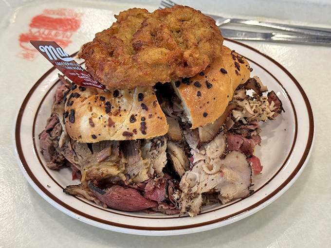 Not so much a sandwich as a skyscraper of meat &ndash; this roast beef creation requires both hands and possibly a building permit.