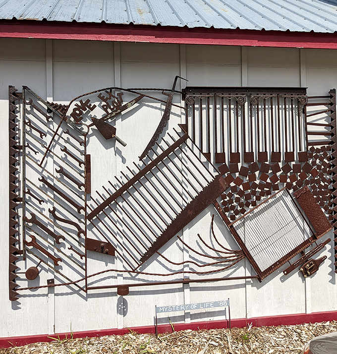 Rusted metal sculptures wear their patina like badges of honor, proving that aging gracefully applies to art as much as it does to people.