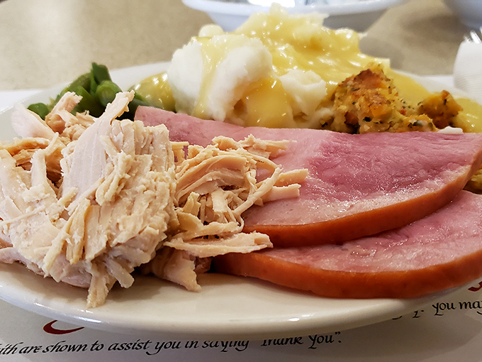 Tender shredded chicken alongside thick-cut ham &ndash; proof that the Amish have mastered the art of making simple ingredients sing without auto-tune.