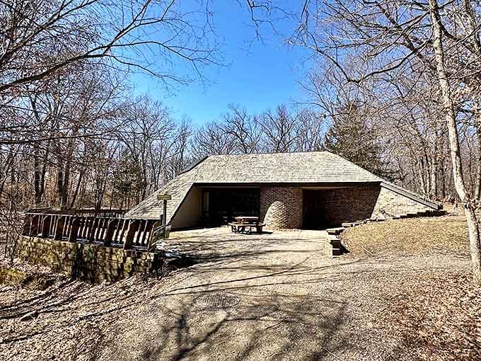 The trail center stands as a rustic welcome mat to wilderness adventures, blending harmoniously with the landscape it celebrates.