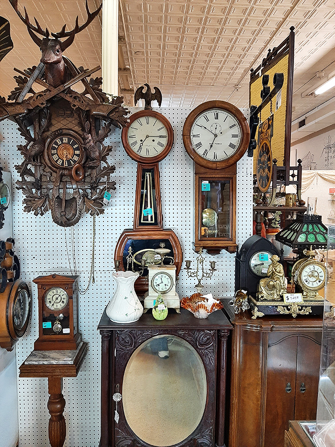Time literally stands still in the clock section, where these mechanical marvels have been counting minutes for generations.