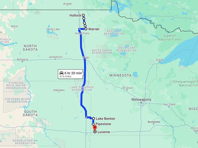 414 mile drive minnesota 10 map