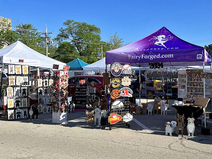 The 3 French Hens Country Market transforms outdoor spaces into a colorful bazaar of tents offering everything from handcrafts to vintage finds.