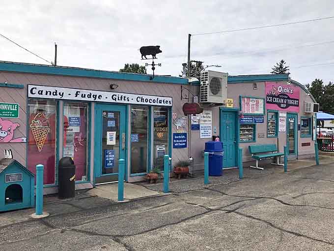 Oink's Dutch Treat's weathered exterior tells the story of countless summer memories made at this New Buffalo institution. The pig weathervane on top adds whimsical charm to this beachside favorite.