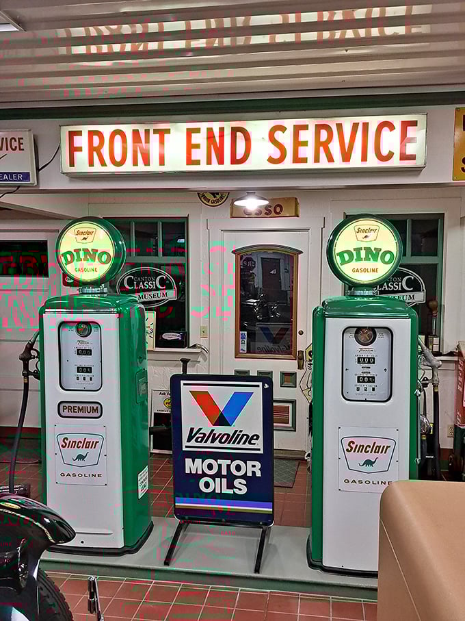 These Sinclair pumps aren't just gas dispensers&mdash;they're time portals to when service stations meant actual service and dinosaur logos made perfect sense.