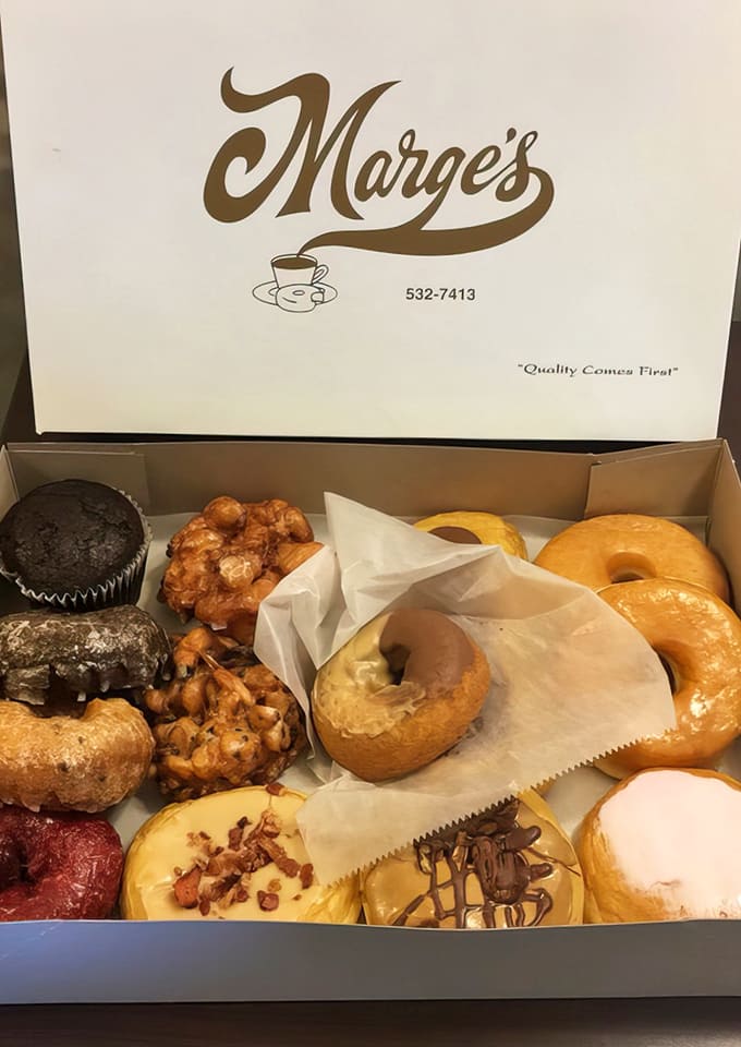 Assorted donuts: A box of Marge's isn't just breakfast&mdash;it's a portable party. Each donut a different personality, all equally irresistible.