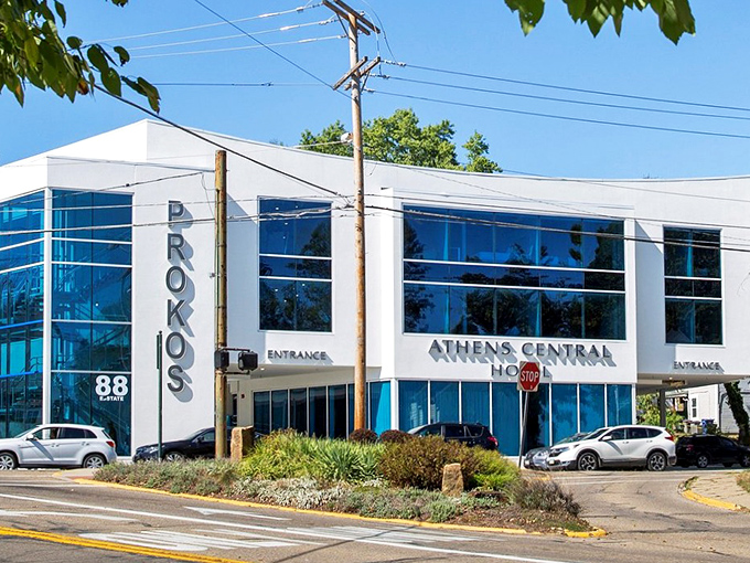 The sleek, modern Athens Central Hotel stands as a contemporary counterpoint to the town's historic architecture, offering stylish accommodations for culinary adventurers.