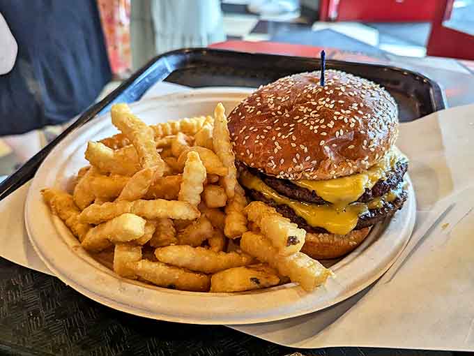A double cheeseburger that understands the assignment, stacked high with beef and cheese that'll make you forget about those chain restaurants.