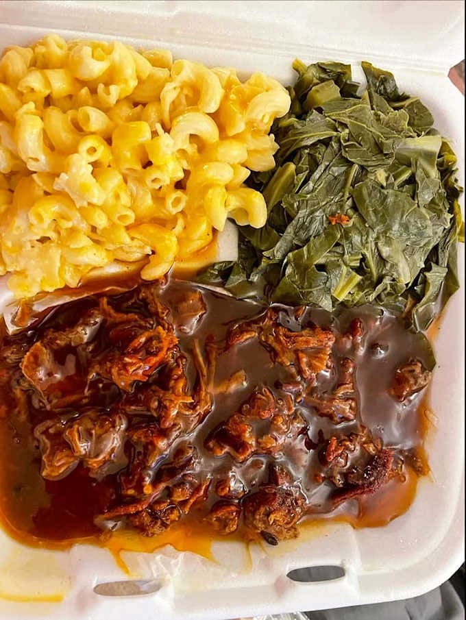 A heavenly trinity of pulled beef brisket, mac and cheese, and collard greens &ndash; comfort food that speaks directly to your soul.