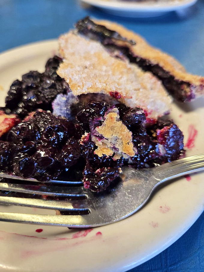 Blueberry Pie: A slice of summer captured in a flaky crust, where each wild blueberry bursts with sweet-tart perfection that no fancy dessert could ever outshine.