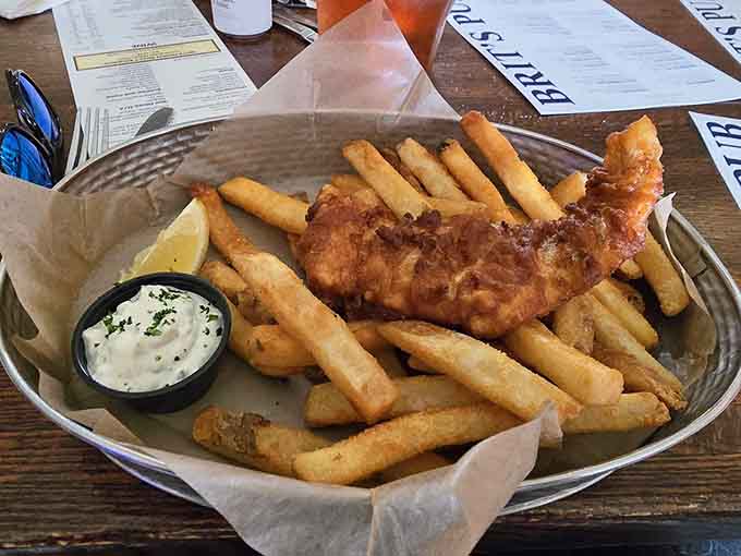 Golden-battered fish and chips that prove British cuisine deserves way more respect than it typically gets from food snobs.