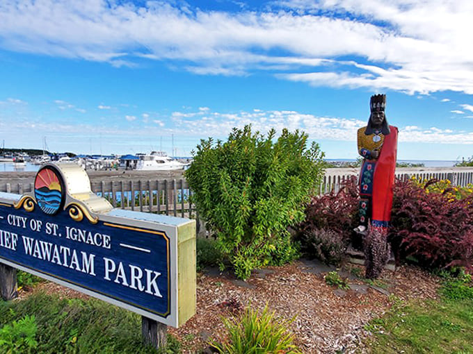 Chief Wawatam Park offers waterfront relaxation where the biggest decision is which bench offers the best sunset view.
