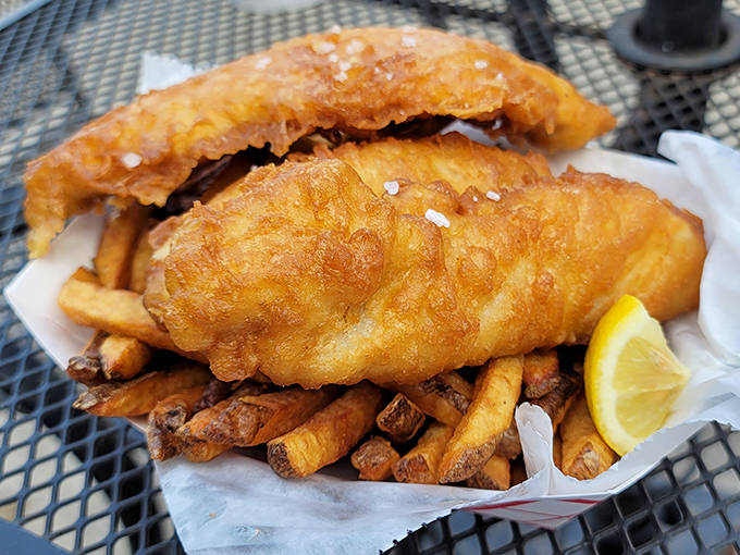 The classic fish and chips showcase that perfect contrast&mdash;shatteringly crisp exterior giving way to steaming, tender fish that flakes at the touch.