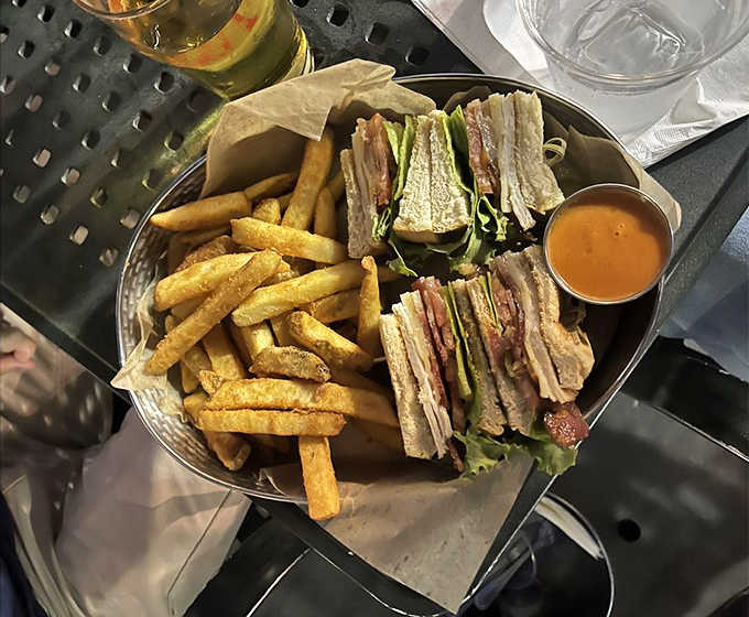 The Cricket Club sandwich stacks grilled chicken, pepper jack, bacon and fresh veggies on ciabatta &ndash; a proper meal that requires both hands.