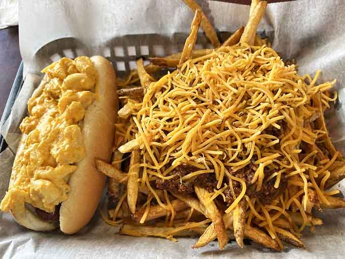 When your hot dog needs backup dancers, chili cheese fries covered in golden goodness are ready to steal the show completely.