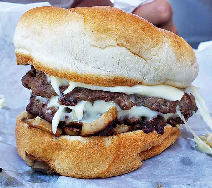 Behold the double Swiss mushroom burger &ndash; a juicy masterpiece that makes fast-food chains weep with inadequacy and jealousy.
