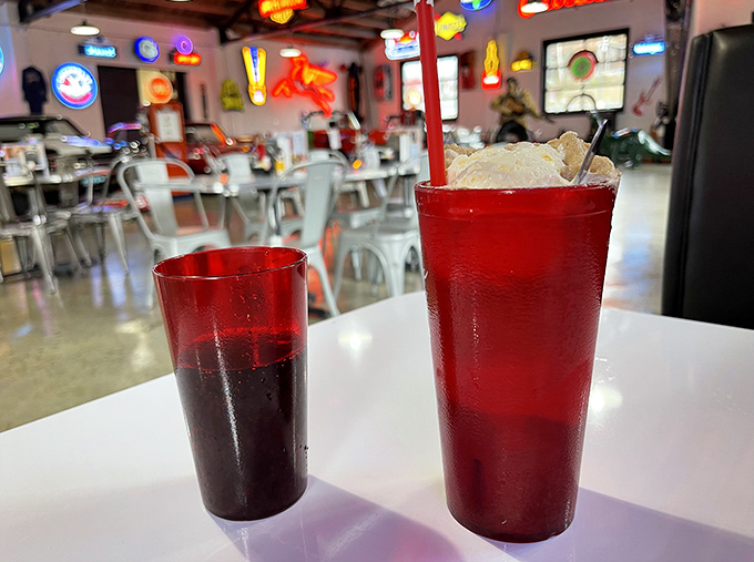 Ruby-red cherry soda in classic glassware – when's the last time you saw a proper fountain drink served with this much nostalgic flair?