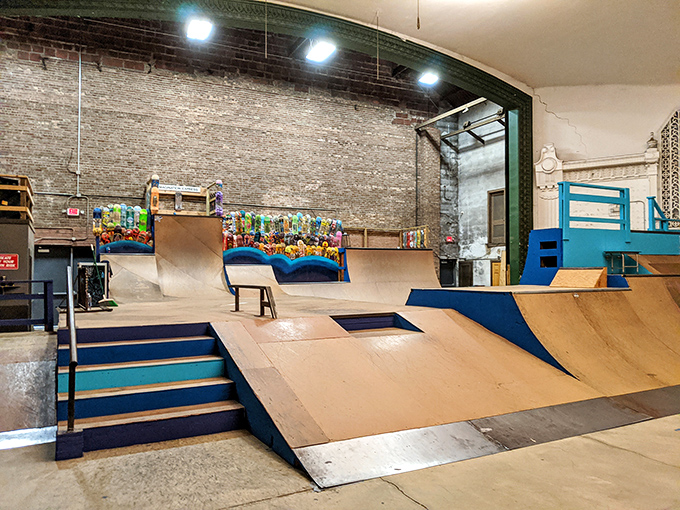 Urban adventure meets nostalgic charm at this indoor skate park, where concrete ramps and colorful graffiti create a playground for thrill-seekers of all ages.