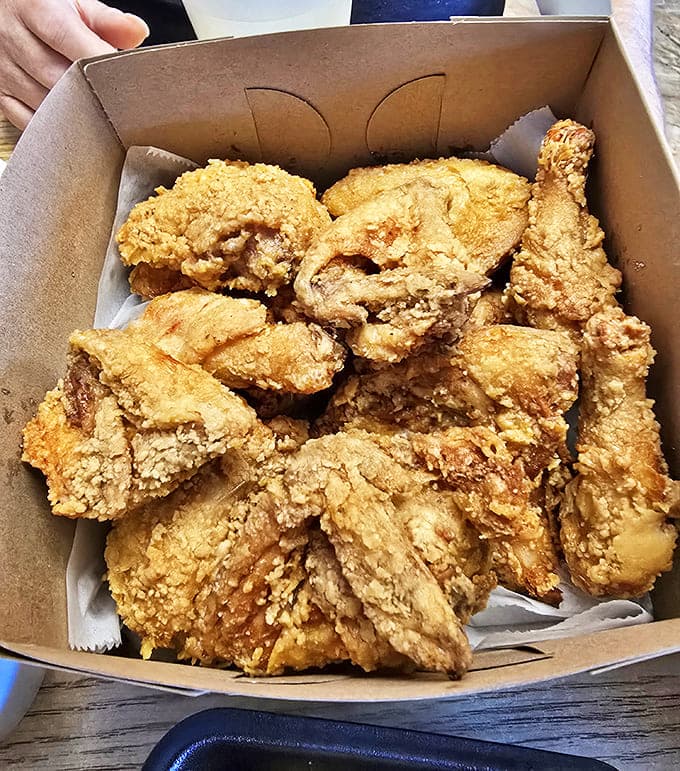 Golden-brown perfection in a box &ndash; each piece wearing a craggy, crispy coating that audibly shatters with every heavenly bite.