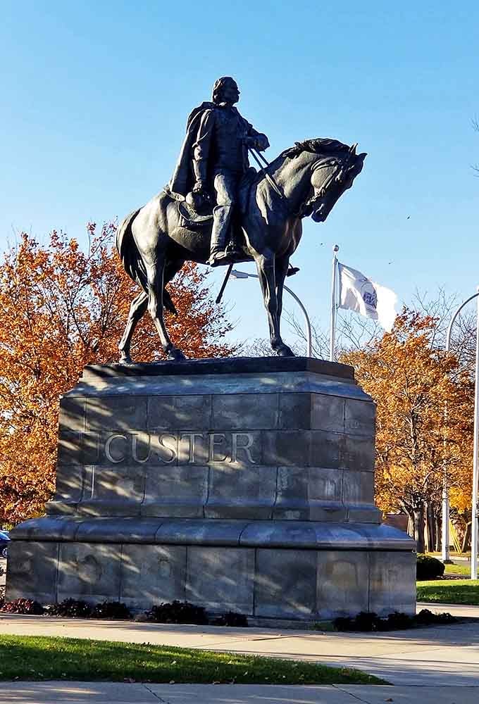 The Custer Monument honors Monroe's controversial military son with an impressive equestrian statue that commands attention and sparks conversation.