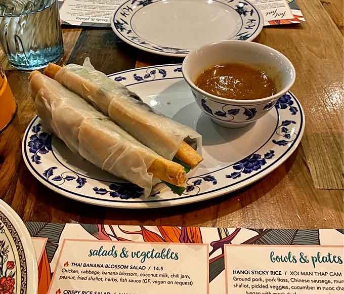 Fresh spring rolls wrapped in translucent rice paper, these delicate packages prove that simple ingredients can create something magical when done right.