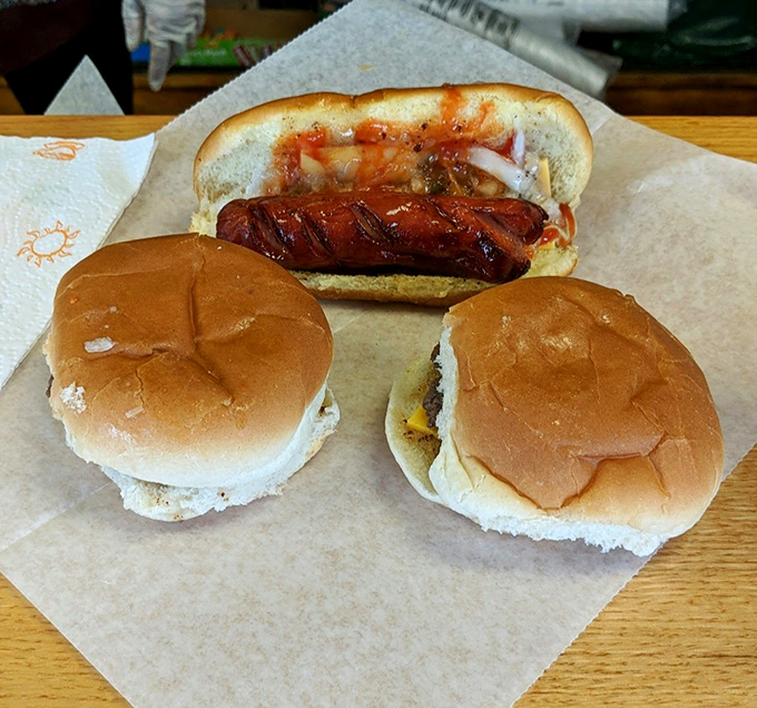 The holy trinity of Crabill's offerings &ndash; burgers and dogs served on unpretentious buns, exactly as they should be.