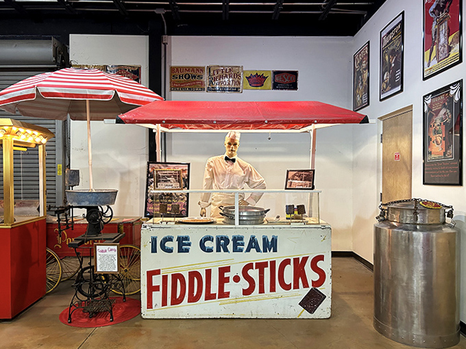 Nothing says "carnival" quite like the promise of ice cream &ndash; this vintage Fiddle Sticks stand probably witnessed thousands of sticky-fingered smiles.